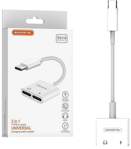 Adapter USB-C - audio + zasilanie USB-C Somostel biały | AB Foto
